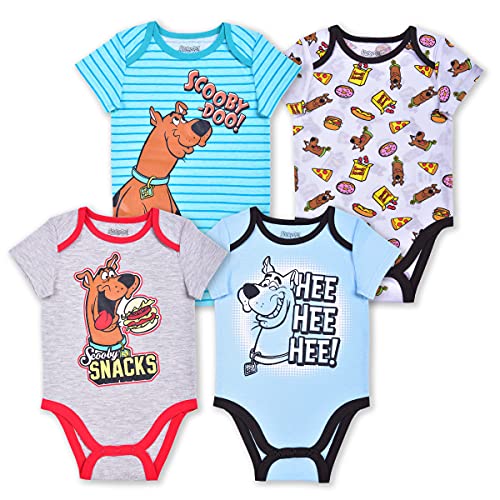 Warner Bros. Scooby-Doo Boys’ 4 Pack Bodysuit for Newborn and Infant – Blue/Grey