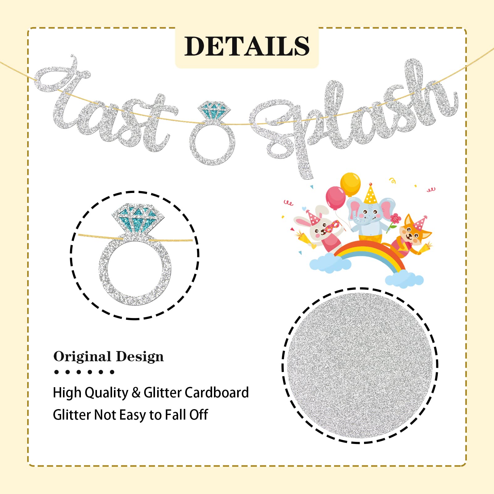 Last Splash Banner, Bride Shower Party Supplies, Engagement, Wedding Bachelorette Party Decorations - Silver Glitter