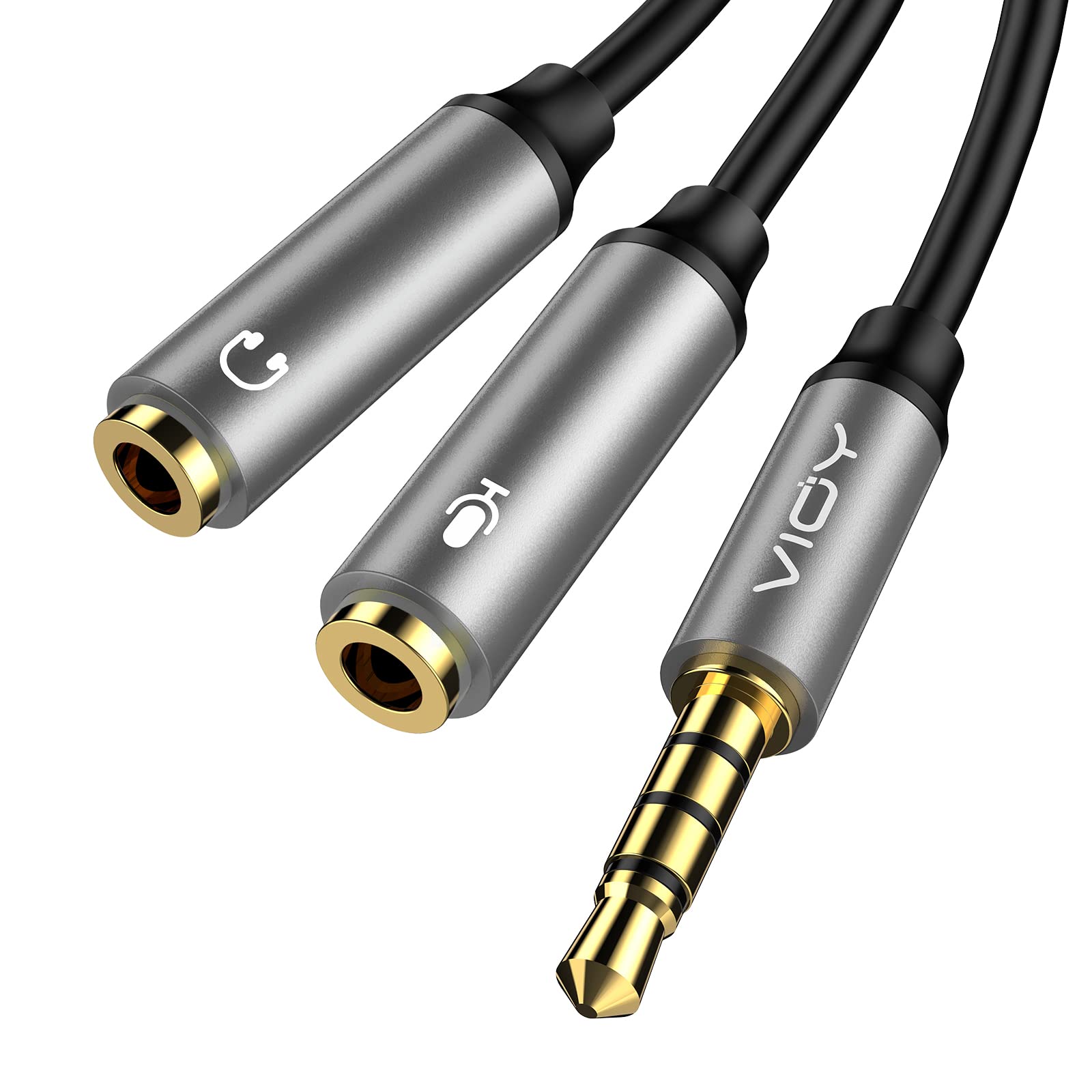 VIOY Mic Headphone Splitter, 3.5 mm Audio Headset Y Splitter Cable TRRS Male to 2 Female Separate Jack for PC Gaming Headset, PS4, Xbox One, Laptops, Tablet, Smartphone…