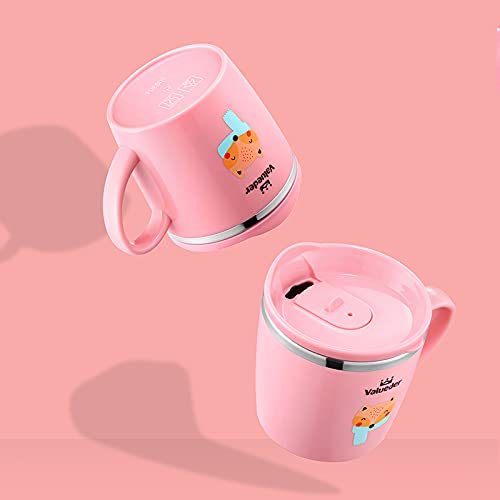 Valueder Baby Kids Toddler Sippy Cup Mug for Milk, Coffee, Stainless Steel Trainer Straw Cup with Lid, Fox, 7oz/Pink