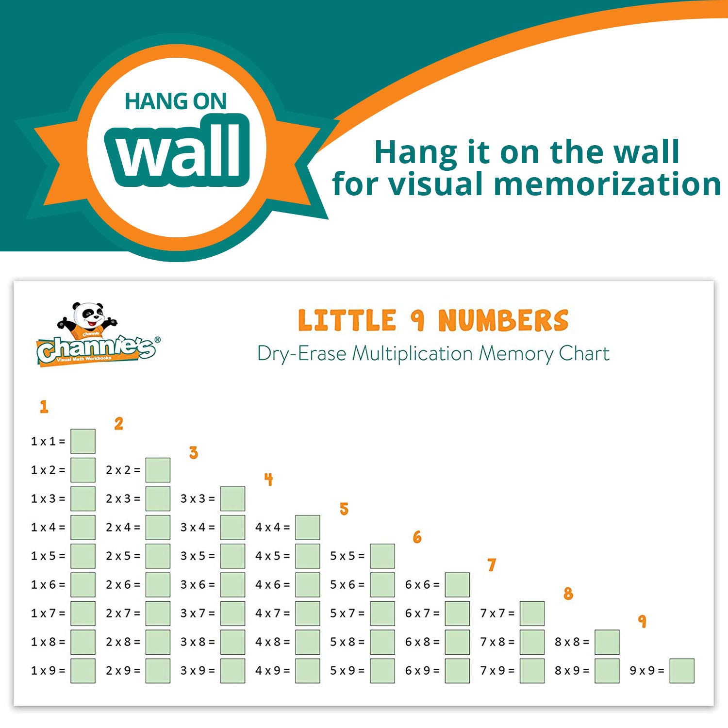 Channie’s Dry Erase My Little 9 Numbers Multiplication Chart to Help Children Ages 6+ Learn, Write & Practice All in One Poster, 8.5" x 14"