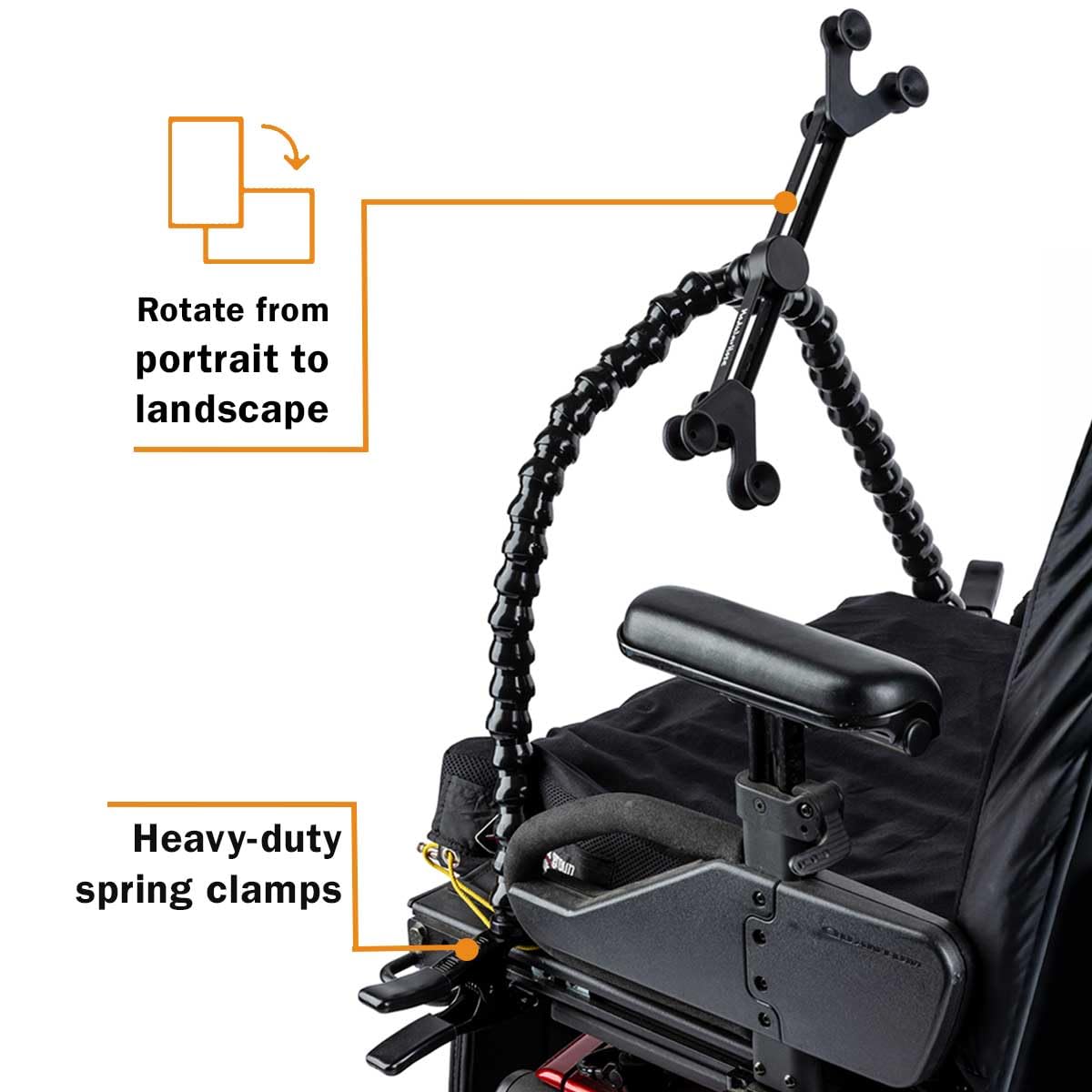 MOGO ModularHose Tablet Holder with Heavy Duty Spring Clamp (Opens to 2"), Compatible with Tablets and Cases up to 14.25" (iPad, iPad Air, iPad Pro 11, Samsung Tab, Microsoft Surface), Dual 18" Arms