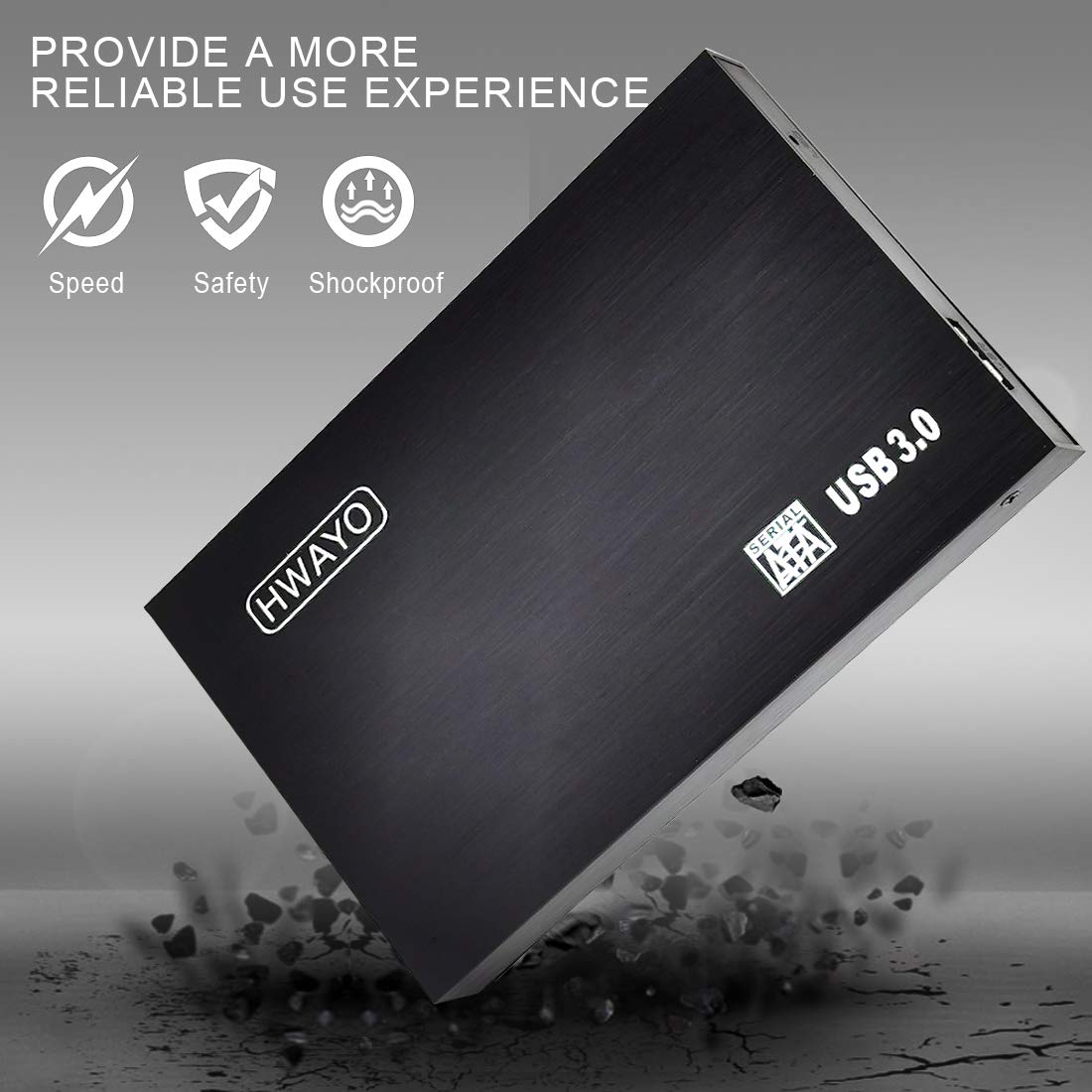 HWAYO 2.5'' 1TB Ultra Slim Portable External Hard Drive USB3.0 HDD Storage for PC/Desktop/Laptop/MacBook/Chromebook/Xbox One (Black)