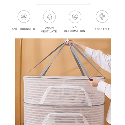 Bakidn Herb Drying Rack 3 Layer Hanging Mesh Net for Plants Hanging Drying Fish Net Foldable Hanging Mesh Dryer for Buds, Fruits, Hydroponics Flowers, Vegetables, Fish, or Clothes, Doll