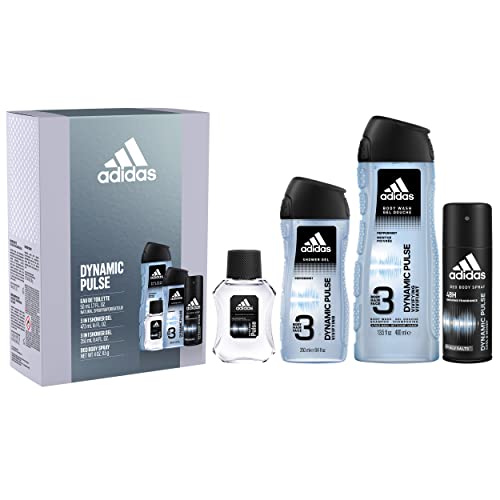 adidas Dynamic Pulse 4 piece Gift Set for Men - 1.7 oz Eau De Toilette Spray + 16 oz 3-in-1 Shower Gel + 8.4 oz 3-in-1 Shower Gel + 4 oz Deodorizing Body Spray