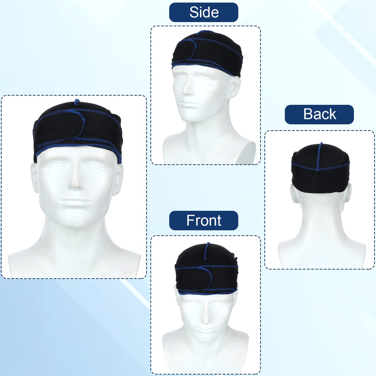 4 Pieces No Strings Snaps Stringless Durag Compressing Cap with Hook and Loop Skull Cap Wave Cap Cooling Helmet Liner Breathable Men Durag Sweat Wicking Durag Cap Cycling Stocking Black for Men Women
