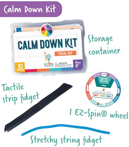 Carson Dellosa Be Clever Wherever 10-Piece Classroom Calm Down Tool Kit for Anxiety Relief, Calm Down Corner Supplies, Emotional Regulation Tools for Kids With Fidget Toys, Mindfulness Cards