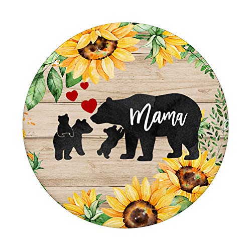 Mama Bear 3 Baby Cubs and Hearts Cottage Chic Sunflowers PopSockets PopGrip: Swappable Grip for Phones & Tablets