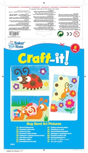 Baker Ross AT615 Bug Sand Art Pictures - Pack of 8, for Children to Decorate and Display, Ideal Kids Arts and Crafts Project