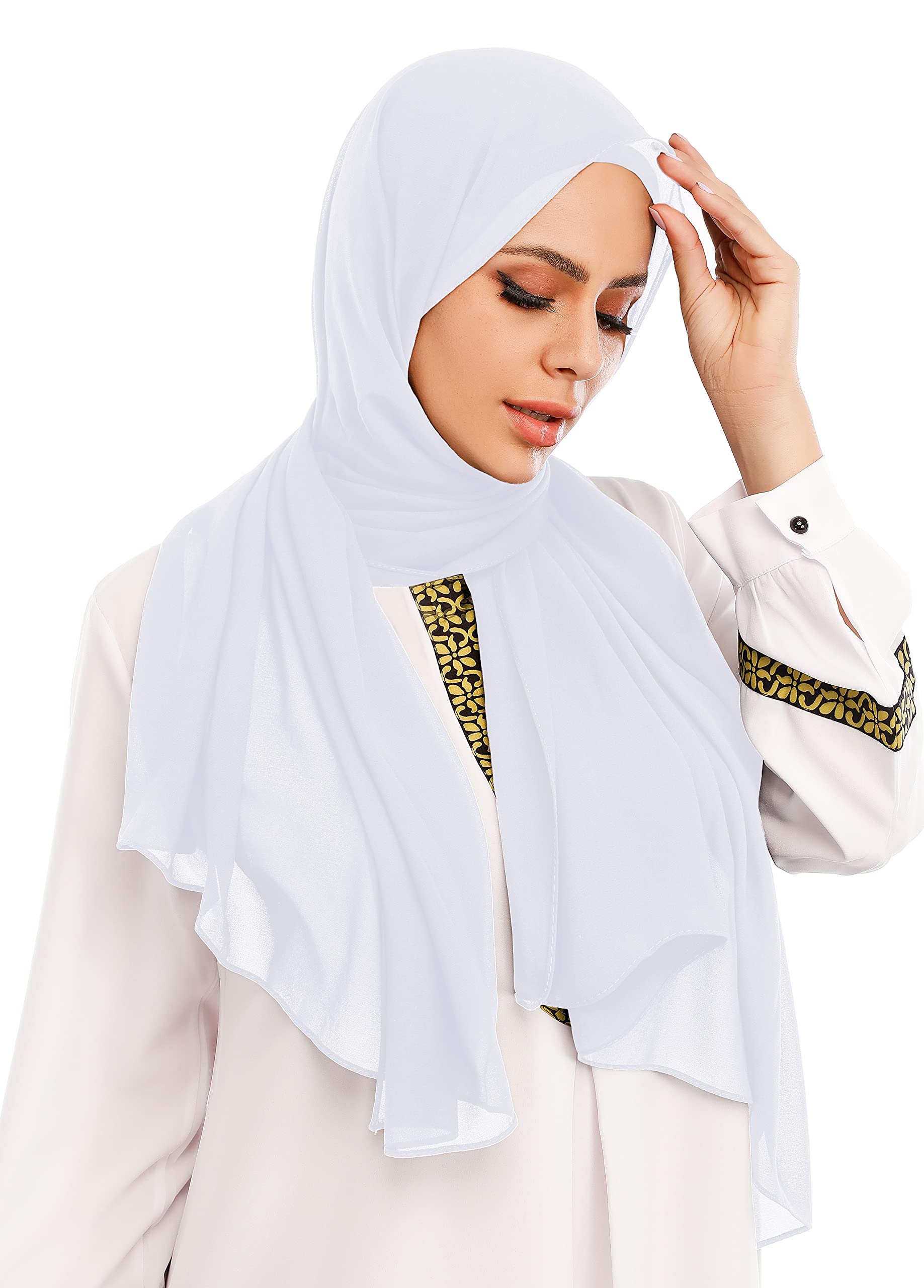 Abetteric Womens Bubble Chiffon Scarf Fashion Hijab Solid Color Muslim Shawl Instant Wraps White OS