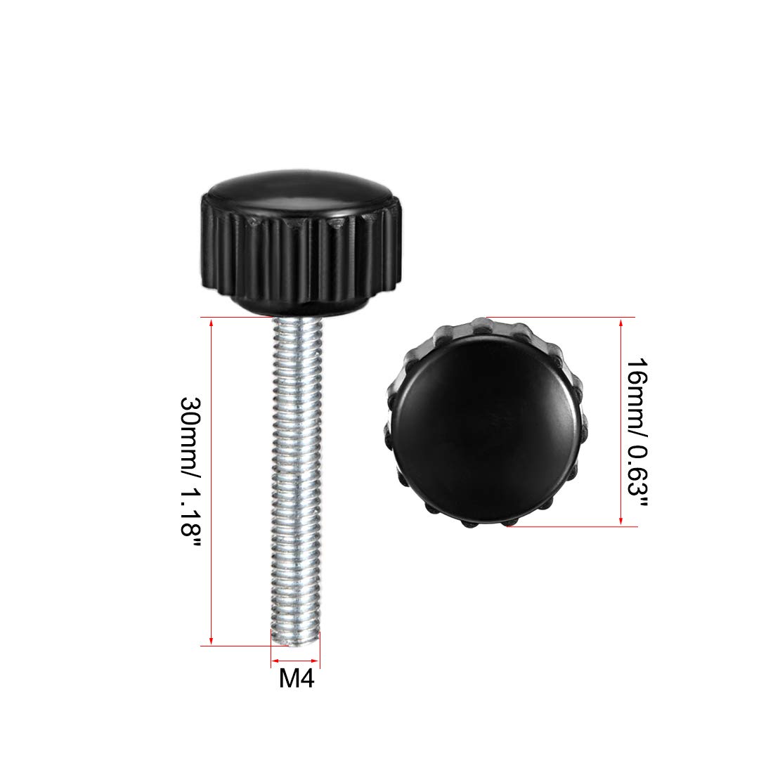 uxcell M4 x 30mm Metric Male Thread Knurled Clamping Knobs Grip Thumb Screw on Type Hand Clamping Handle Bolt with Plastic Knobs Black 3 Pcs