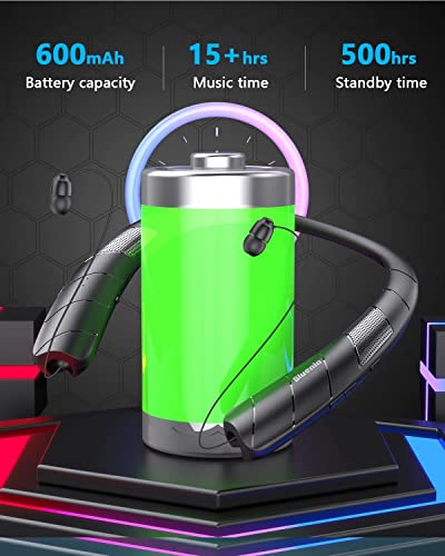 Bluetooth Headphones Speaker 2 in 1,Wireless Neckband Headphones Retractable Earbuds with Built-in TF Memory Card,3D Stereo Sound Wearable Speaker Personal Sports Headset Built in Mic (Black 2023)