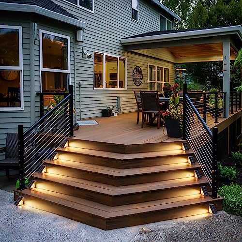 ASOMST Solar Step Lights 6 Packs, LED Deck Light Outdoor Waterproof IP67, Solar Powered Fence Lighting Warm White, Solar Stair Light Decorative for Garden Yard Patio Porch Front Door Pathway