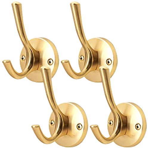 ZUONAI Rose Gold Hooks 4 Pack Brushed Gold Wall Hooks Heavy Duty Metal Coat Hooks for Hanging Coats and Hat Hooks Wall Mounted Towel Hooks for Bathrooms Clothing Hooks for Bedroom Double Hooks