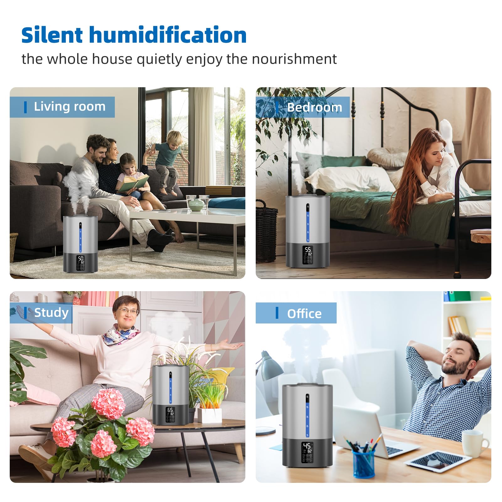 5L Humidifiers for Bedroom and Plants, Ultrasonic Cool Mist Humidifiers for Baby home Mist Top Fill Desk Humidifiers Essential Oil Diffuser, Quiet Humidifiers with Adjustable Mist,360°Nozzle-Gray