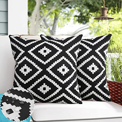 Adabana Outdoor Waterproof Boho Pillow Covers 18x18 Decorative Black and White Outdoor Throw Pillows Cover for Patio Furniture Pack of 2