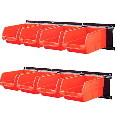 Wallmaster 8-Bin Storage Bins Garage Rack System 2-Tier Orange Tool Organizers Cube Baskets Wall Mount Organizations