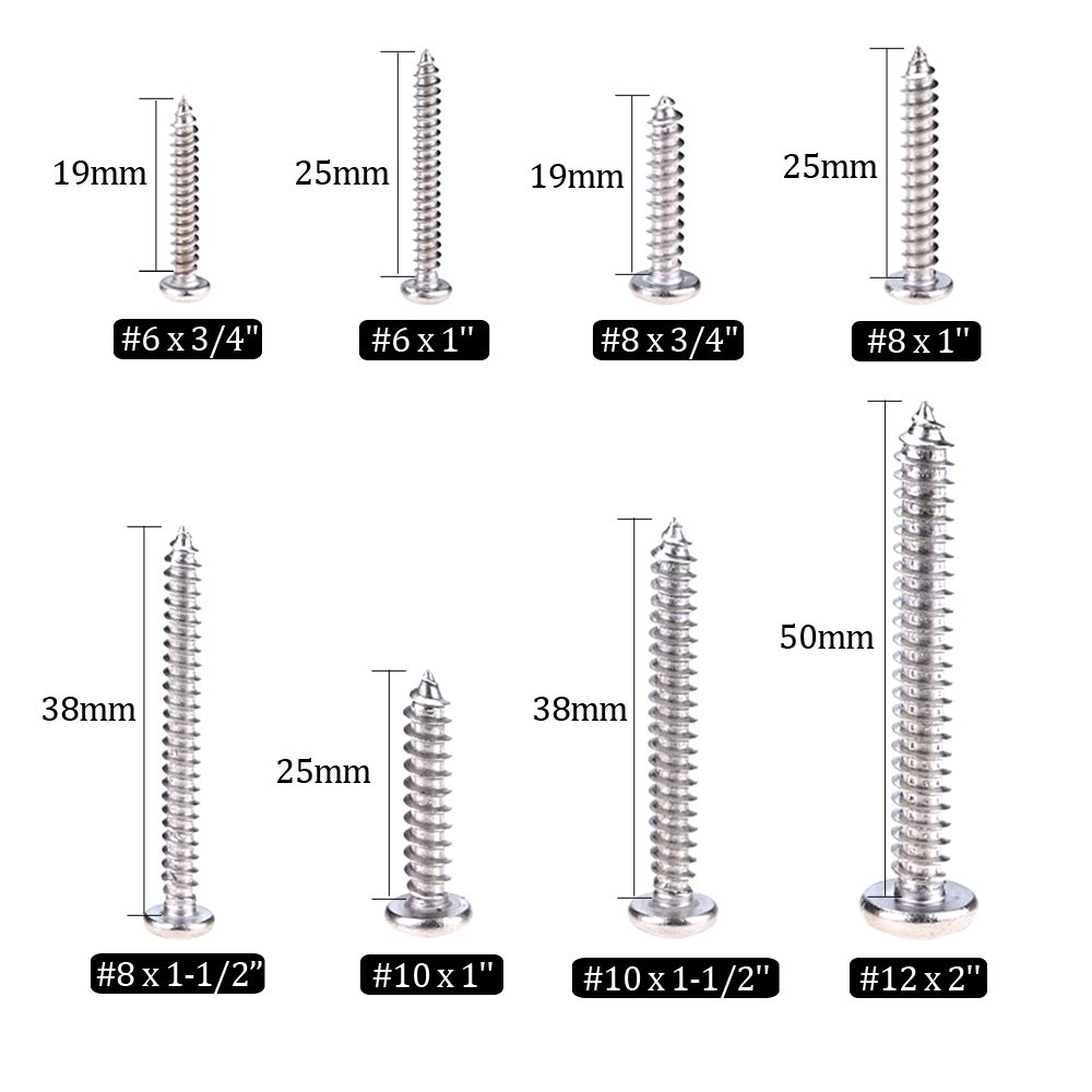 Hilitchi 275-Piece Stainless Steel Phillips Round Pan Head Self Tapping Screw Assortment Kit (Round Pan Head)