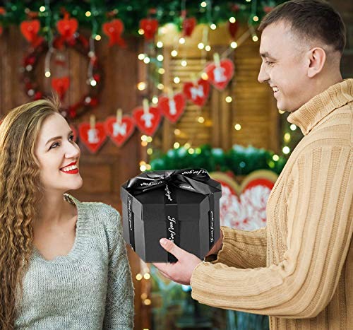 Wanateber Explosion Box, DIY Explosion Gift Box with 6 Faces, Main Part Assembled Handmade Photo Box for Birthday Gift, Anniversary, Valentine's Day, Wedding (Black)