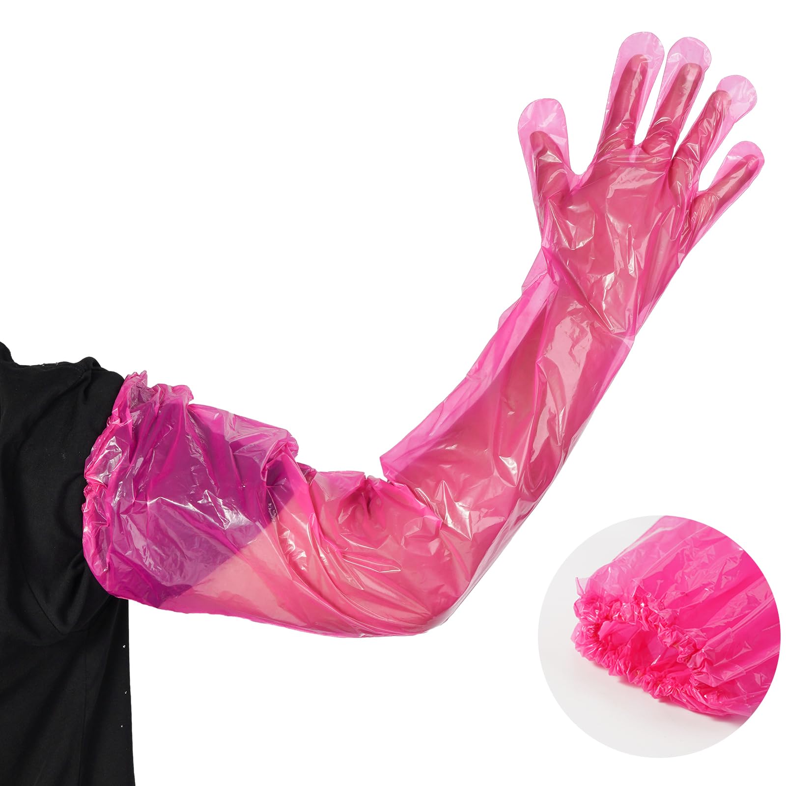 50pcs Disposable Long Plastic Gloves Full Arm Long Sleeve Gloves Veterinary Field Dressing Gloves Extra Long Sleeve Gloves for Veterinary Insemination House Cleaning Gardeningďźpinkďź