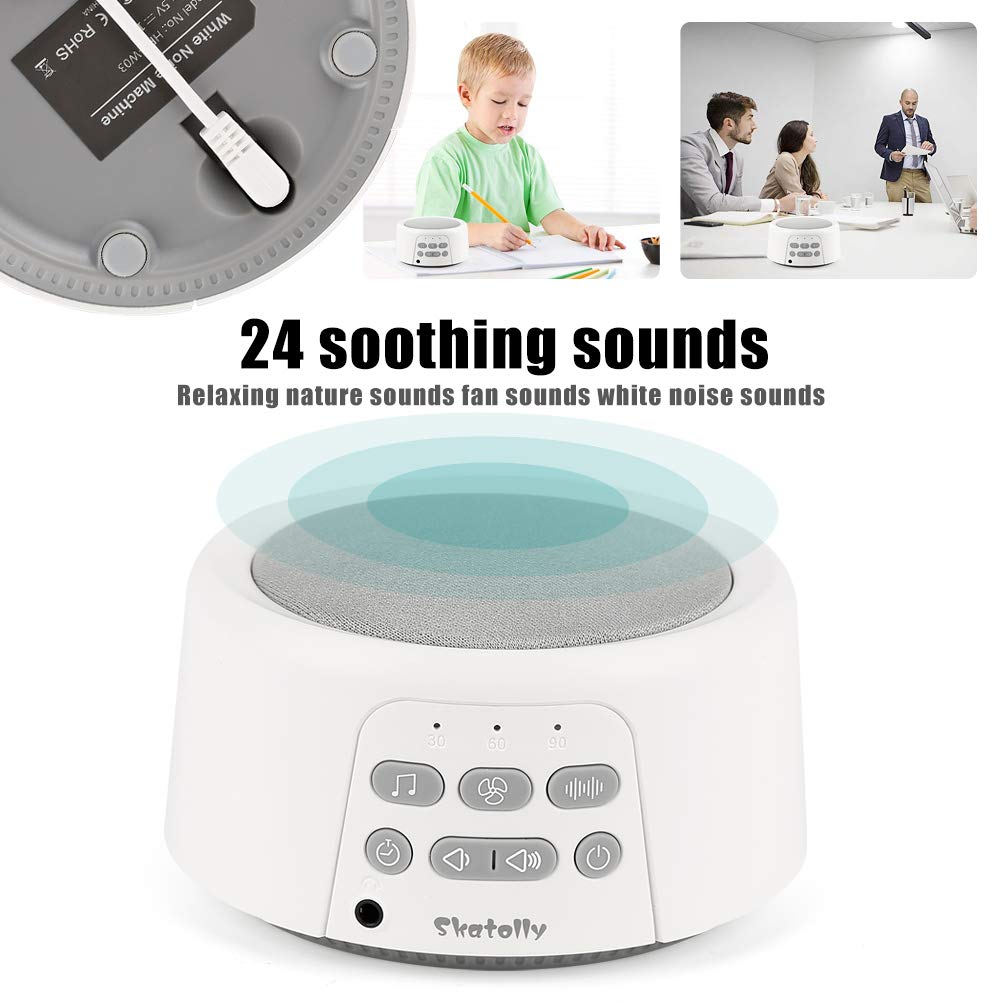 Sleep Sound Machine, White Noise Machine for Sleeping, 24 Soft White Sounds, Suitable for Kids and Adults by Skatolly