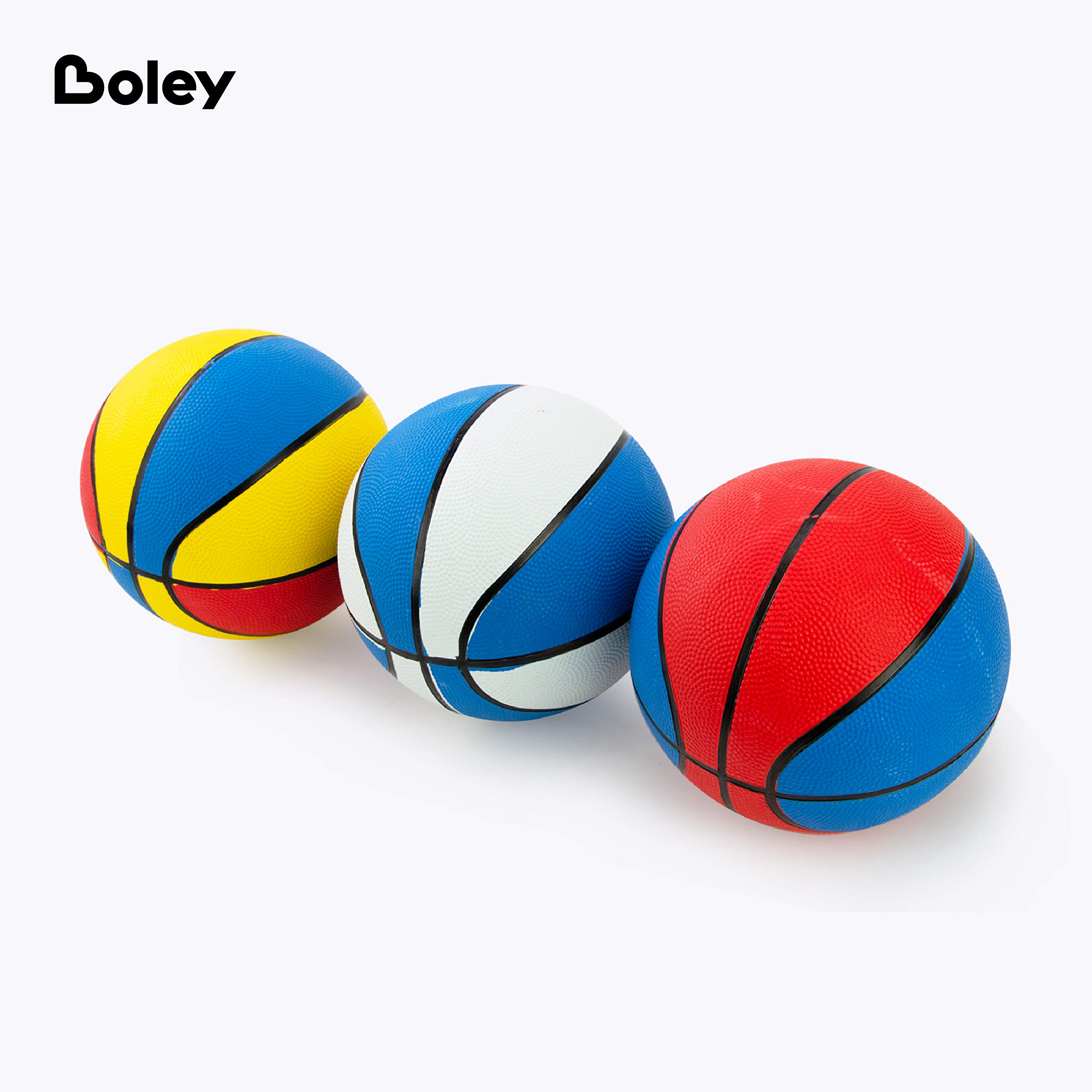 Boley Rubber Basketball Set with Pump - 3 Pk 22 inch Size 3 Indoor & Outdoor Basketballs for Kids 3+