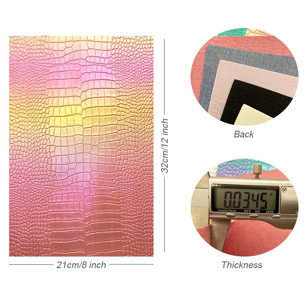 8 x 12 inches Holographic Iridescence Crocodile Faux Leather Sheets, 7pcs A4 Shiny Alligator Textured Synthetic Leather Fabric for Crafts Making Leather Earrings, Bows,Sewing 
