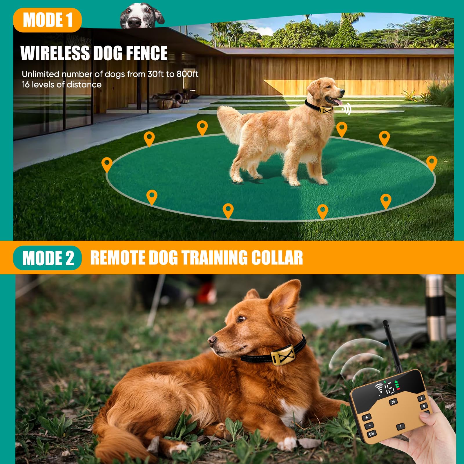 ABHY Wireless Dog Fence, Electric Fence & Remote Training Collar,Portable Pet Perimeter Fence,Adjustable Range for All Large,Medium Dogs