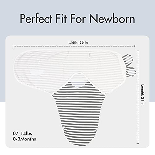 GLLQUEN BABY Organic Swaddle Blankets for Baby Boy Girl, Gray Elephant Star & Stripe, 3 Pack Wrap Set, Newborn Adjustable Swaddles Sleep Sack, 0-3 Months (Small/Medium)