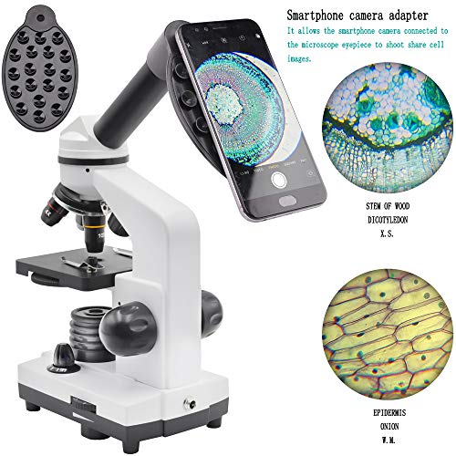 Starboosa Microscope 80X-1600X for Kids Beginners Lab Compound Monocular Microscopes with Optical Glass Lenses & LED Illumination - Microscope with Smartphone Adapter for Kids Beginner