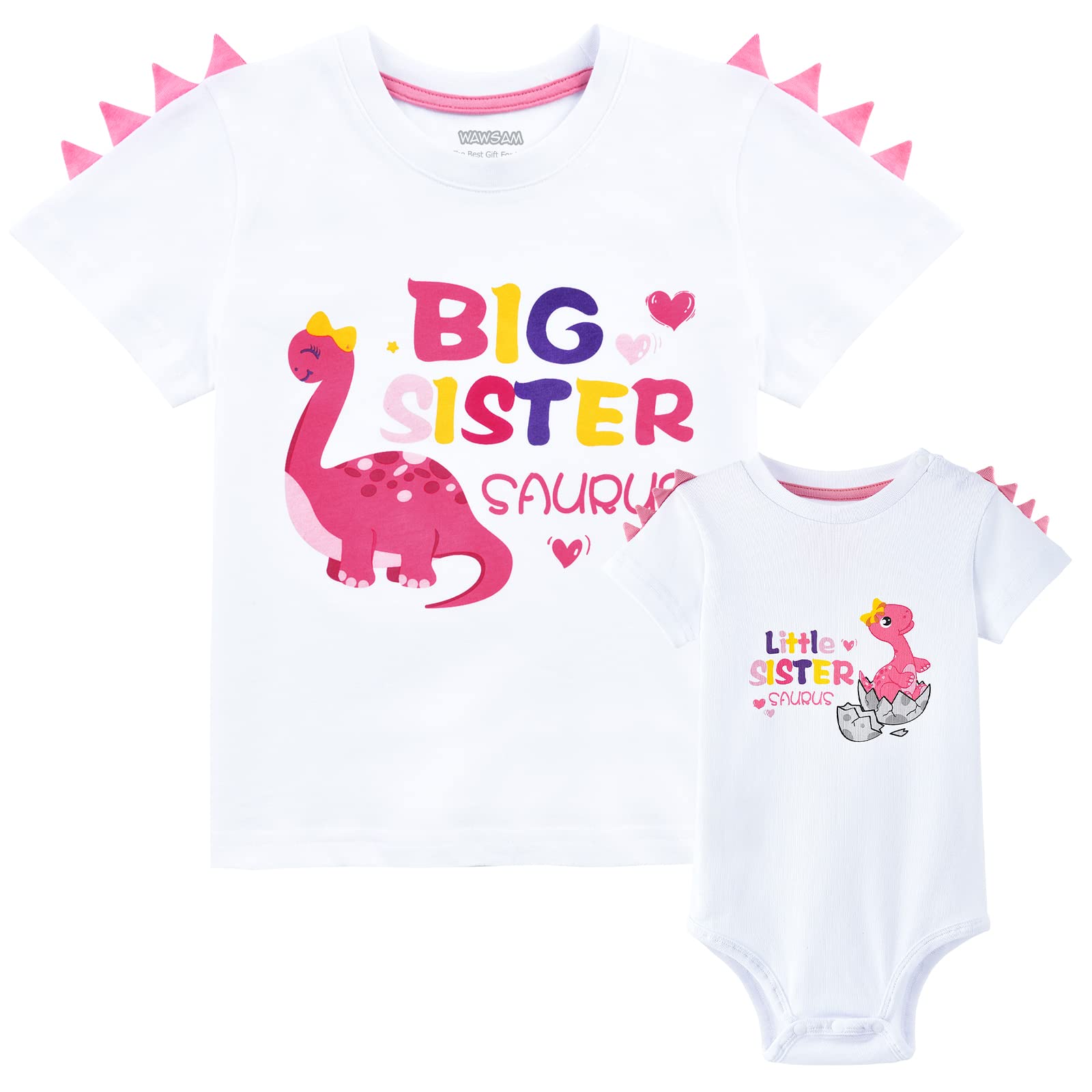 Big Sister Little Sister Matching Outfit Shirts Big Sis Little Sis Sibling Shirt Set Dinosaur Toddler Newborn Bodysuit Set Gift Included Big Sis T Shirt & Lil Sis Bodysuit T-Rex Short Sleeve Suit