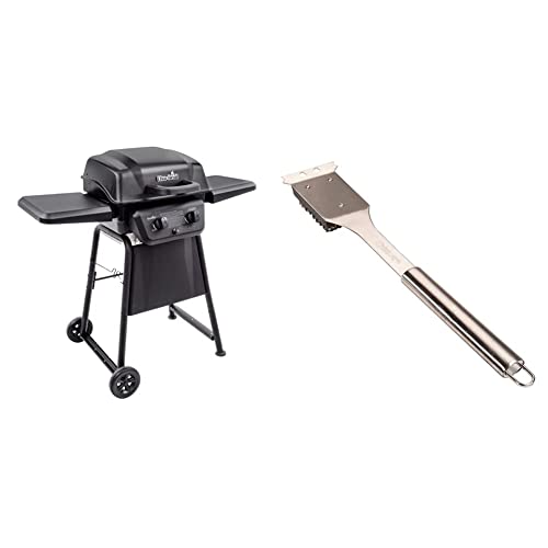 American Gourmet 463672717 Classic 280 2-Burner Liquid Propane Gas Grill, No Side, Black & Cuisinart CCB-5014 BBQ Grill Cleaning Brush and Scraper, 16.5", Stainless Steel, 16. 5"