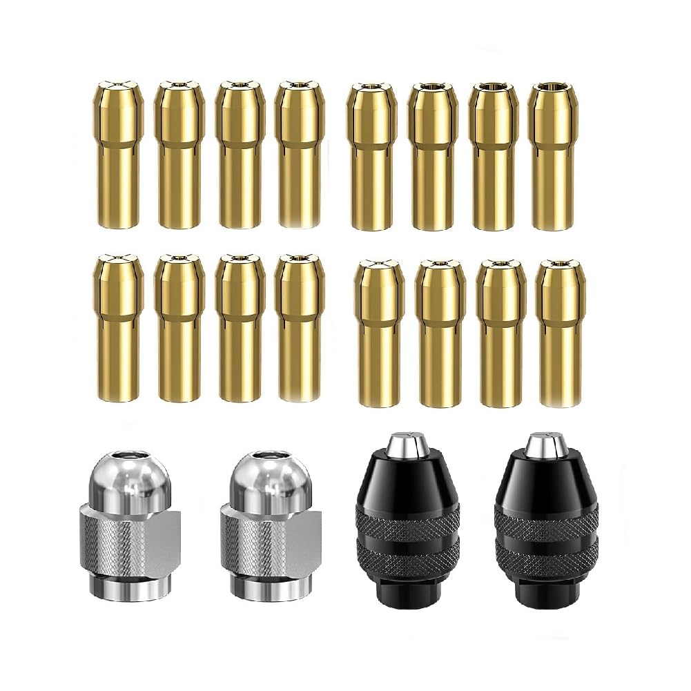 Drill Chuck Collet Set for Dremel Accessories for Dremel Drill Bits, with Quick Change Adapter and Rotary Drill Nut Tool โ 1/32" to 1/8" Shank Size Replacement Kit (Set 1)