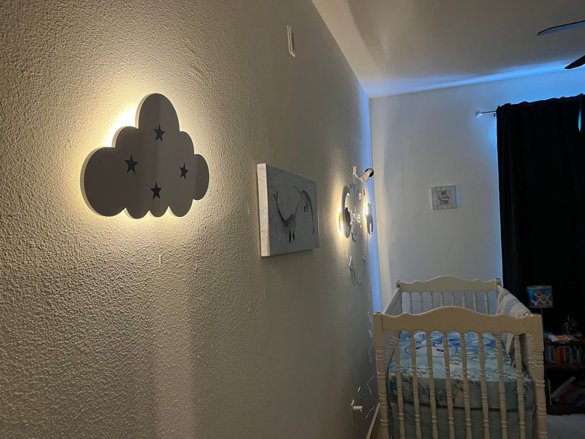 Adorable Decorations LED Night Light for Baby Boy / Baby Girl Nursery Decor - Wall Mounted Lamp for Baby Room with Pull Down String (Set of 2 White Clouds)
