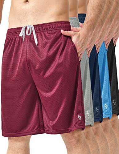 5 Pack: Mens Athletic Shorts, 9" Mesh Basketball Shorts Men Active Gym Shorts with Pockets (Set 1, Large)