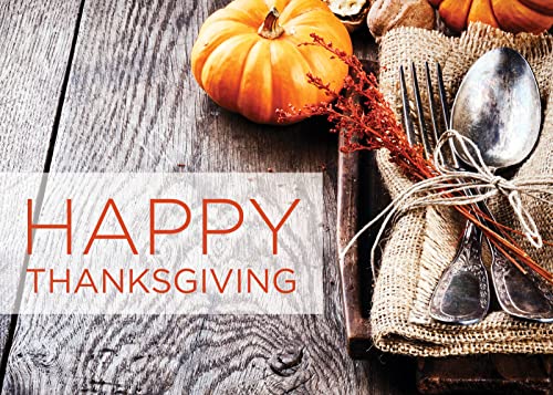 CEO Cards - Thanksgiving Greeting Cards (Harvest Table Place Setting), 5x7 Inches, 25 Cards & 26 White with Silver Foil Lined Envelopes (TH1510)