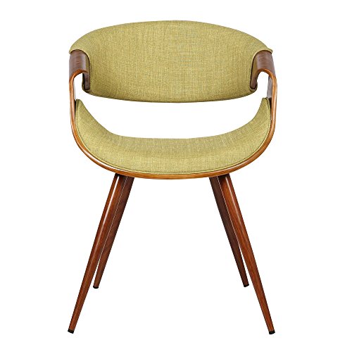 Armen Living Butterfly Mid Century Modern Dining Chair For Kitchen Office Desk Vanity in Green Fabric Upholstery and Walnut Wood Finish