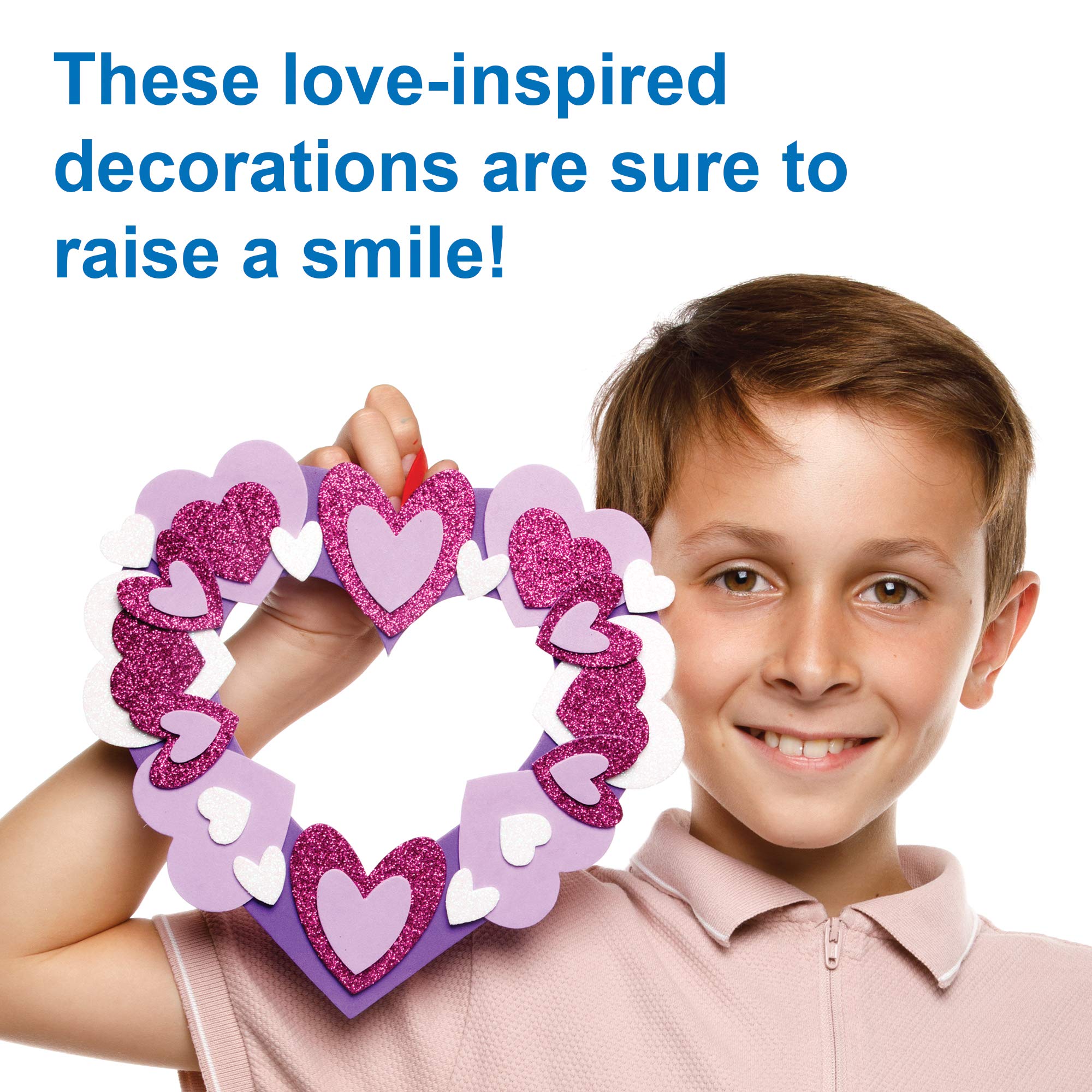 Baker Ross AX733 Heart Wreath Kits - Pack of 3, Creative Valentine's Day Art and Craft Supplies for Kids to Make and Decorate