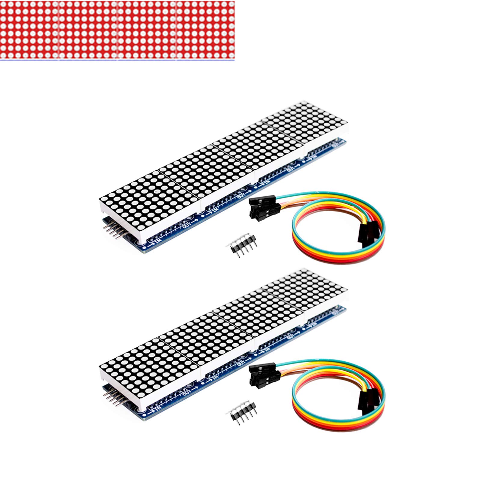 Onyehn 2pcs MAX7219 Dot Matrix Module(Red Light) 4 in 1 Display for Arduino Microcontroller with 5Pin Line(Christmas Decoration DIY Letters Electronic Display)