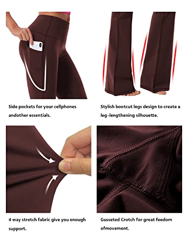 BUBBLELIME 29"/31"/33"/35" 4 Styles Women's Bootcut Yoga Pants Tummy Control - Side Pockets_MAHOGANYMAROON XL_29" Inseam