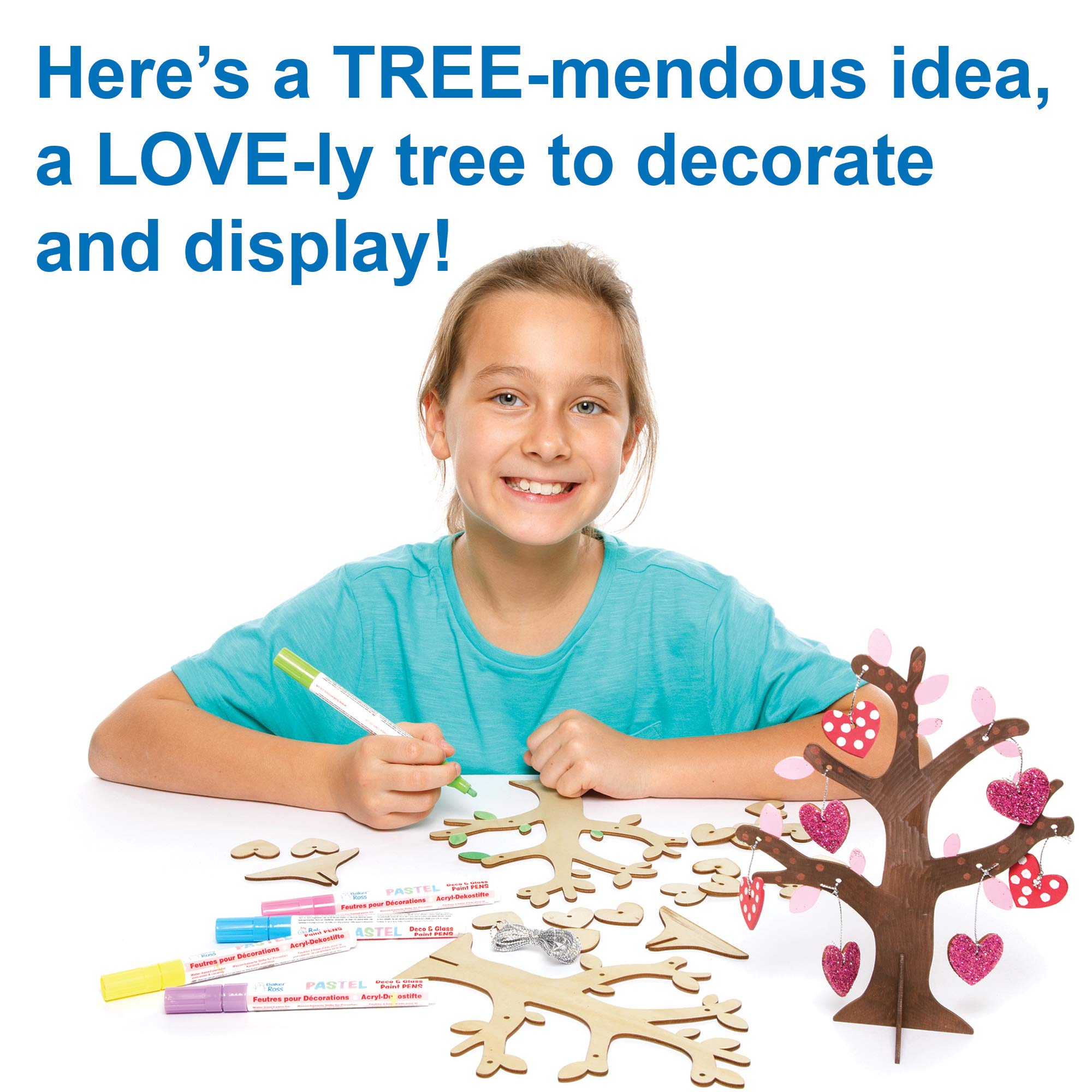 Baker Ross AX759 Heart Tree - Pack of 2, Woodcrafts for Kids to Make, Paint, Decorate and Display for Valentine's Day