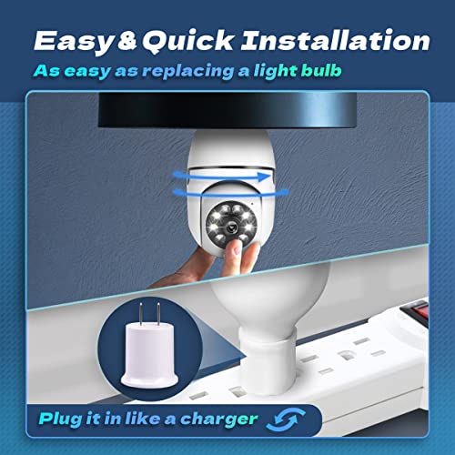 Light Bulb Socket Security Camera - 1080P Security Camera Indoor Wireless for Pet Camera, 355 °Panorama Light Bulb Camera with Motion Detection Auto Tracking Night Vision(No SD Card)