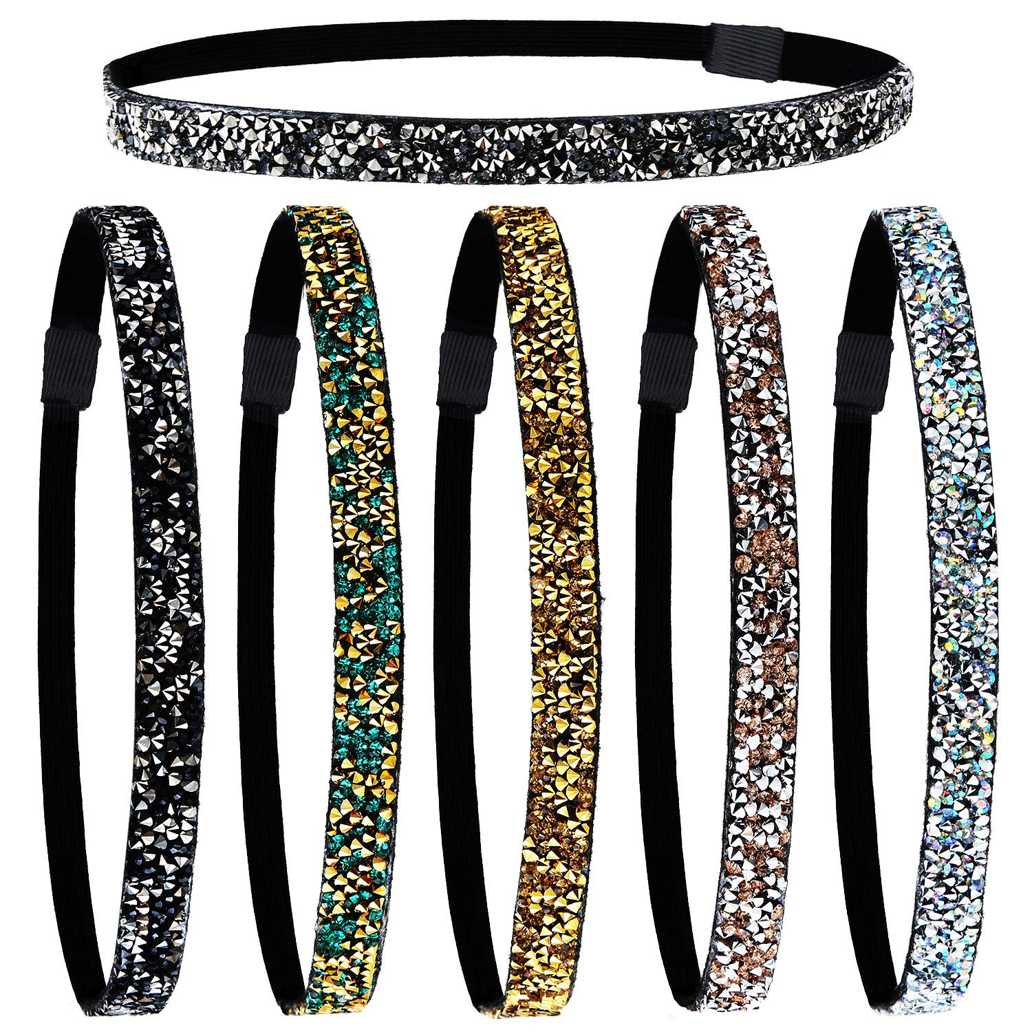 6 Pieces Glitter Headband Non-slip Felt Headband Rhinestone Headband Women's Fabric Headband Hairband for Sports and Yoga