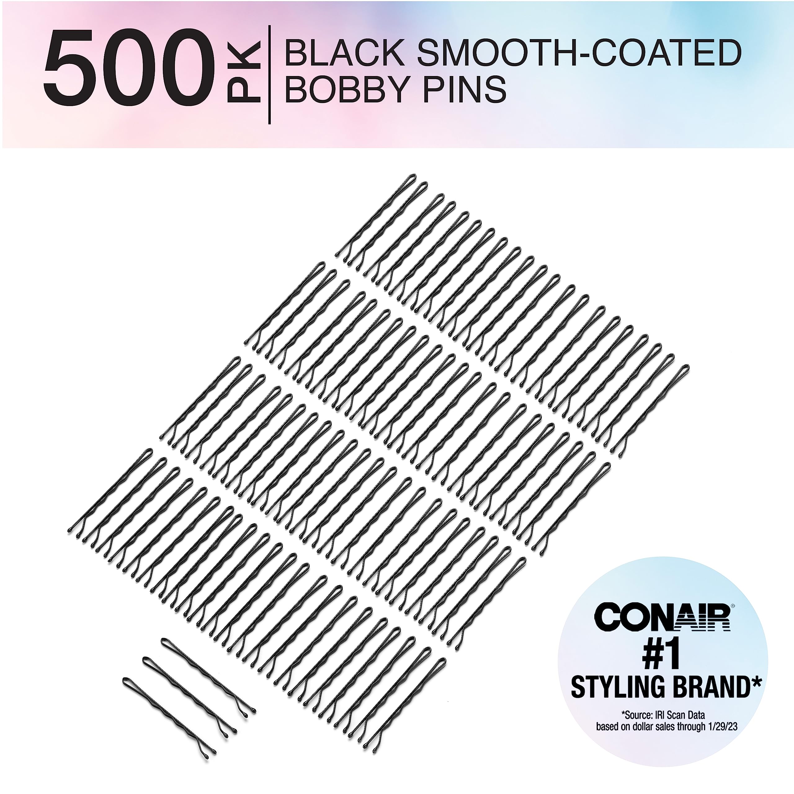 Conair Bobby Hair Pins, Black Bobby Pins in Storage Tub, 500 Pack