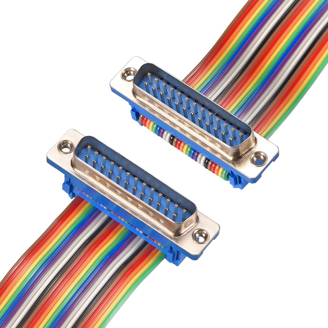 uxcell IDC Rainbow Wire Flat Ribbon Cable DB25 Male to DB25 Male Connector 2.54mm Pitch 11.8inch Length