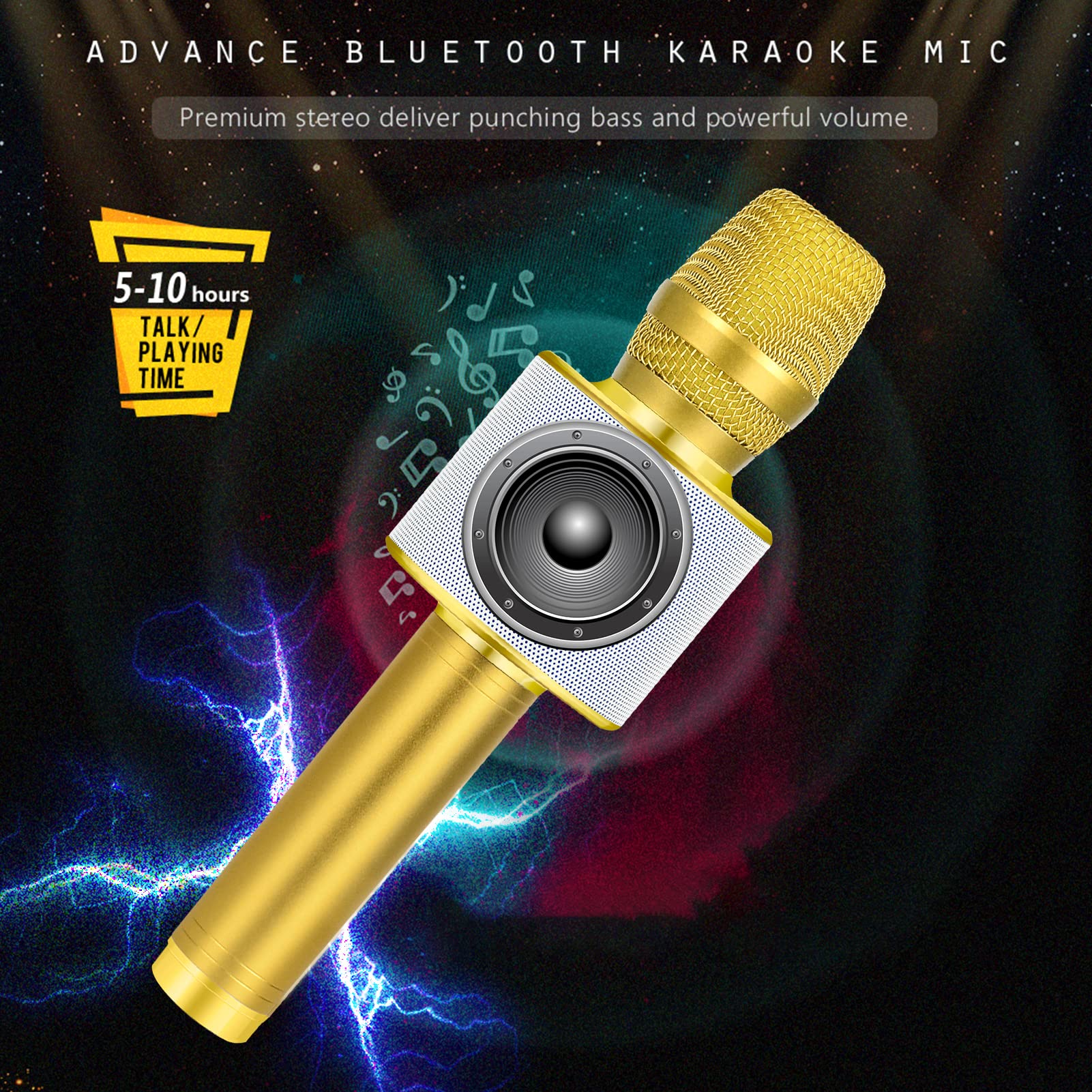 BONAOK Upgraded Bluetooth Wireless Microphone, Portable Rechargeable Karaoke Mic with Stereo Sound Party Home Birthday for all iPhone/Android/PC