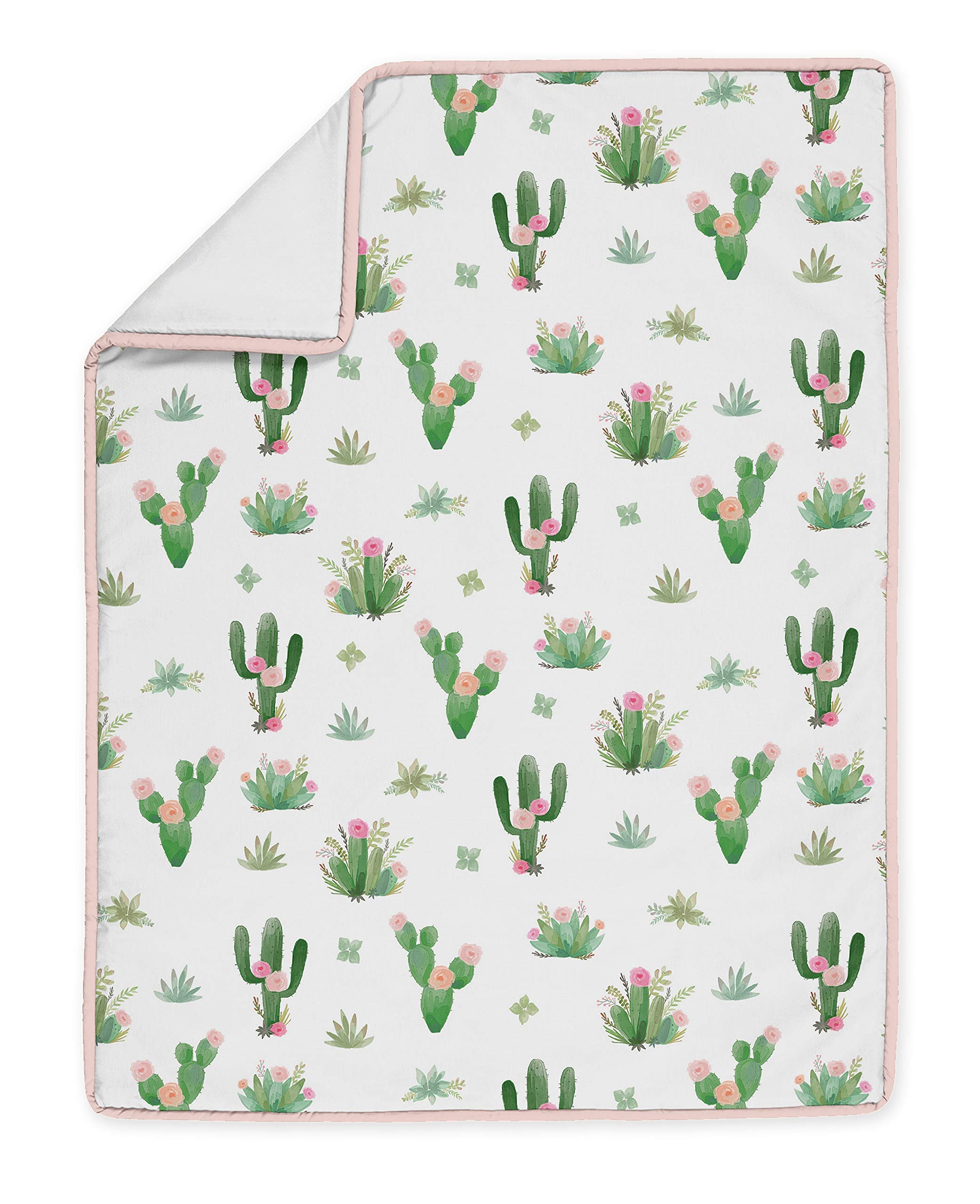 Sweet Jojo Designs Pink and Green Boho Watercolor Cactus Floral Baby Girl Crib Bedding Set 4 pieces