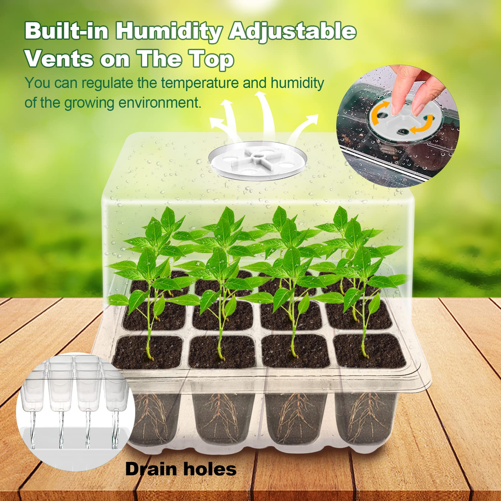 5 Packs Seed Starter Tray 60 Cell Seed Starter Kit, Plant Starter Growing Trays with Humidity Adjustable Dome and Base, Reusable Mini Greenhouse Plant Germination Tray for Indoors Seeds Sprout Growing