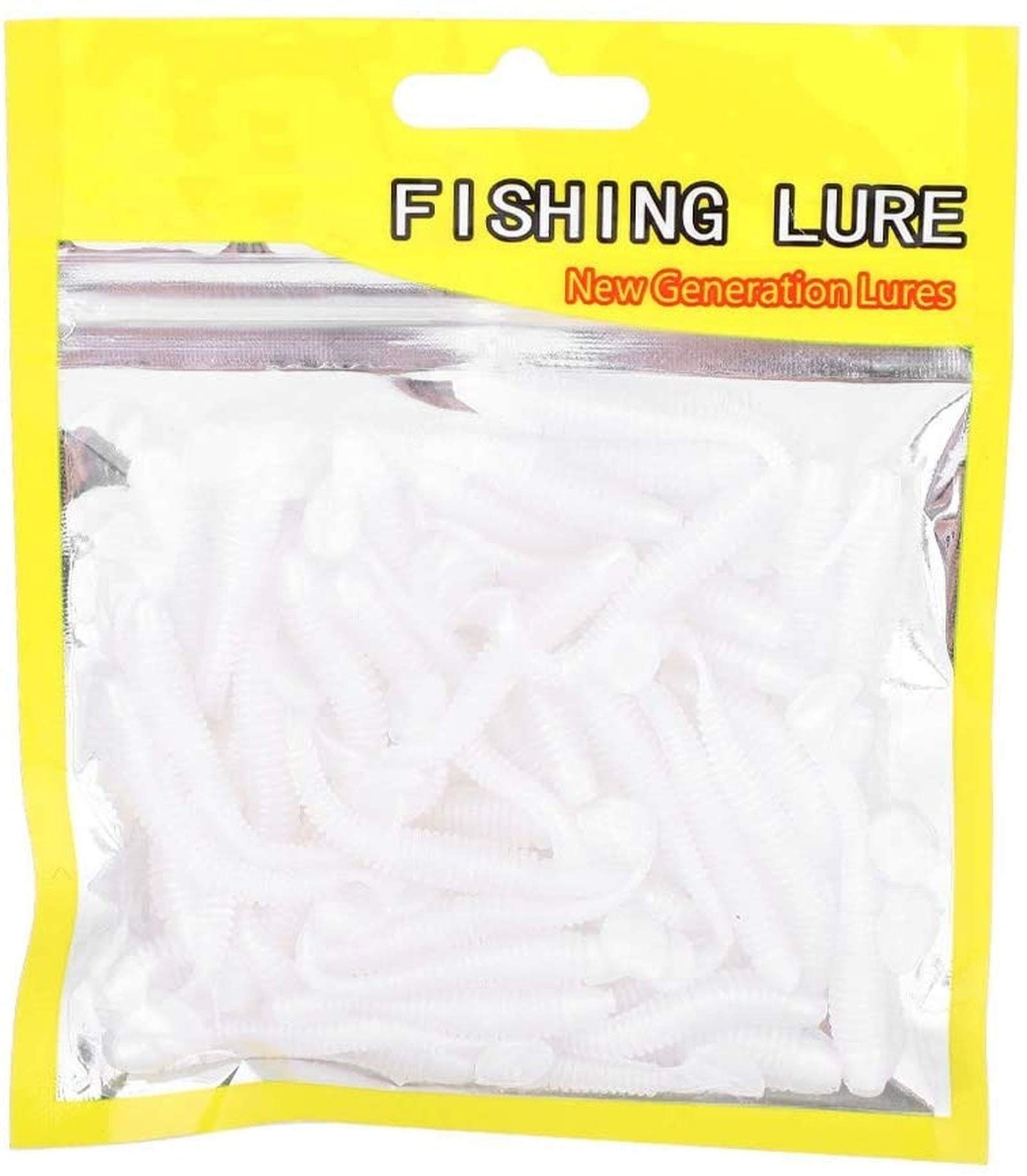 50Pcs 5cm/0.6g Soft Lure Baits Worms T-Tail Fishing Lures, Swimbaits with T-Type Paddle Tail, Grub Worm Baits Fish Tackle Accessories, Fishing Gears for Bass Trout (White)