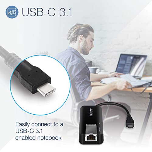 TRENDnet USB-C 3.1 to 5GBASE-T Ethernet Adapter, 2.5GBASE-T RJ-45, Integrated 12.6cm (4.9 in) USB Type C Cable, Compatible with Cat5e Or Better Cabling, Windows Compatible, Black, TUC-ET5G